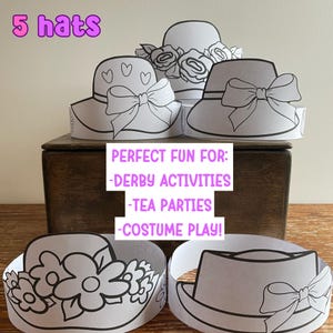 Derby Party Coloring Paper Hats for Girls, Printable Flower Derby Hats ...