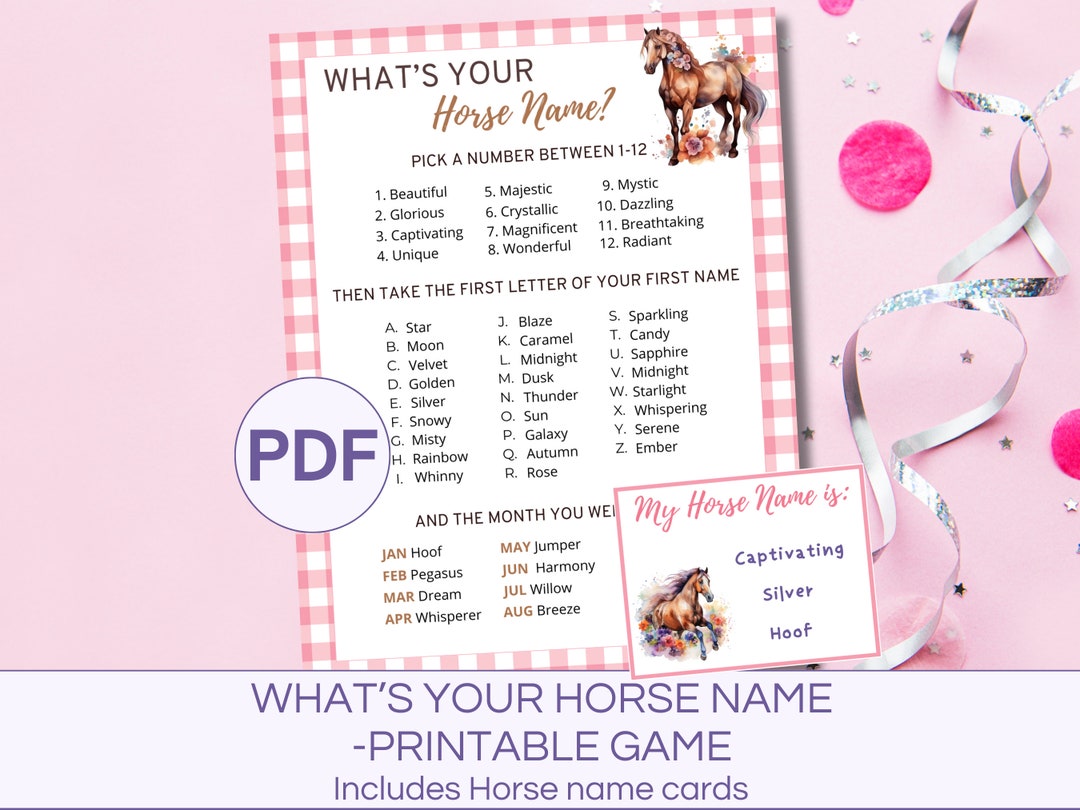 Printable Horse Name Game, What's Your Horse Name Birthday Party Game ...