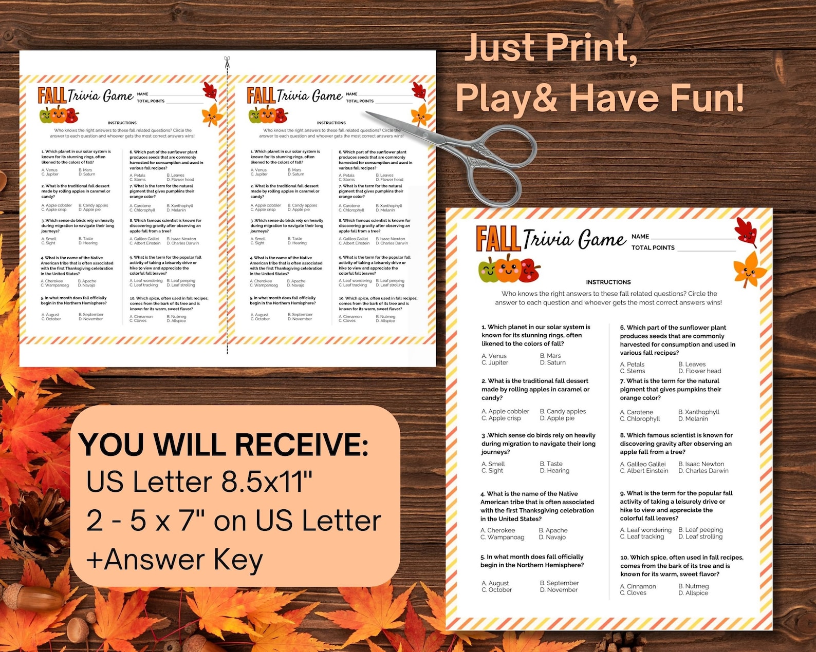Printable Fall Trivia Game, Autumn Trivia Quiz, Autumn Activities for ...