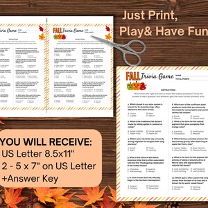 Printable Fall Trivia Game, Autumn Trivia Quiz, Autumn Activities for ...