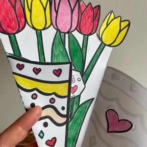 Mother's Day Coloring Card Tulip Flower Bouquet Craft, Mom Gift ...