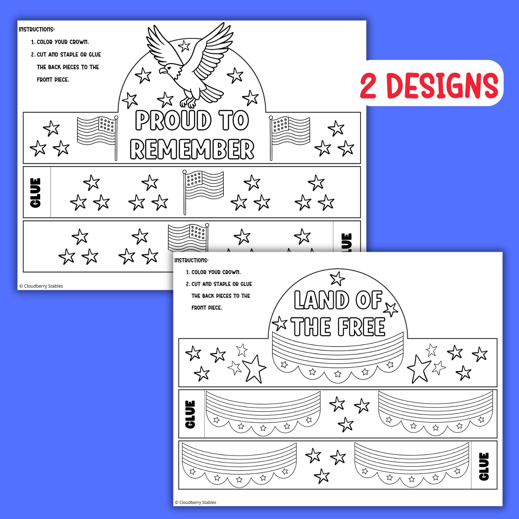 Memorial Day Coloring Crown Paper Craft Activity for Kids, Memorial Day ...
