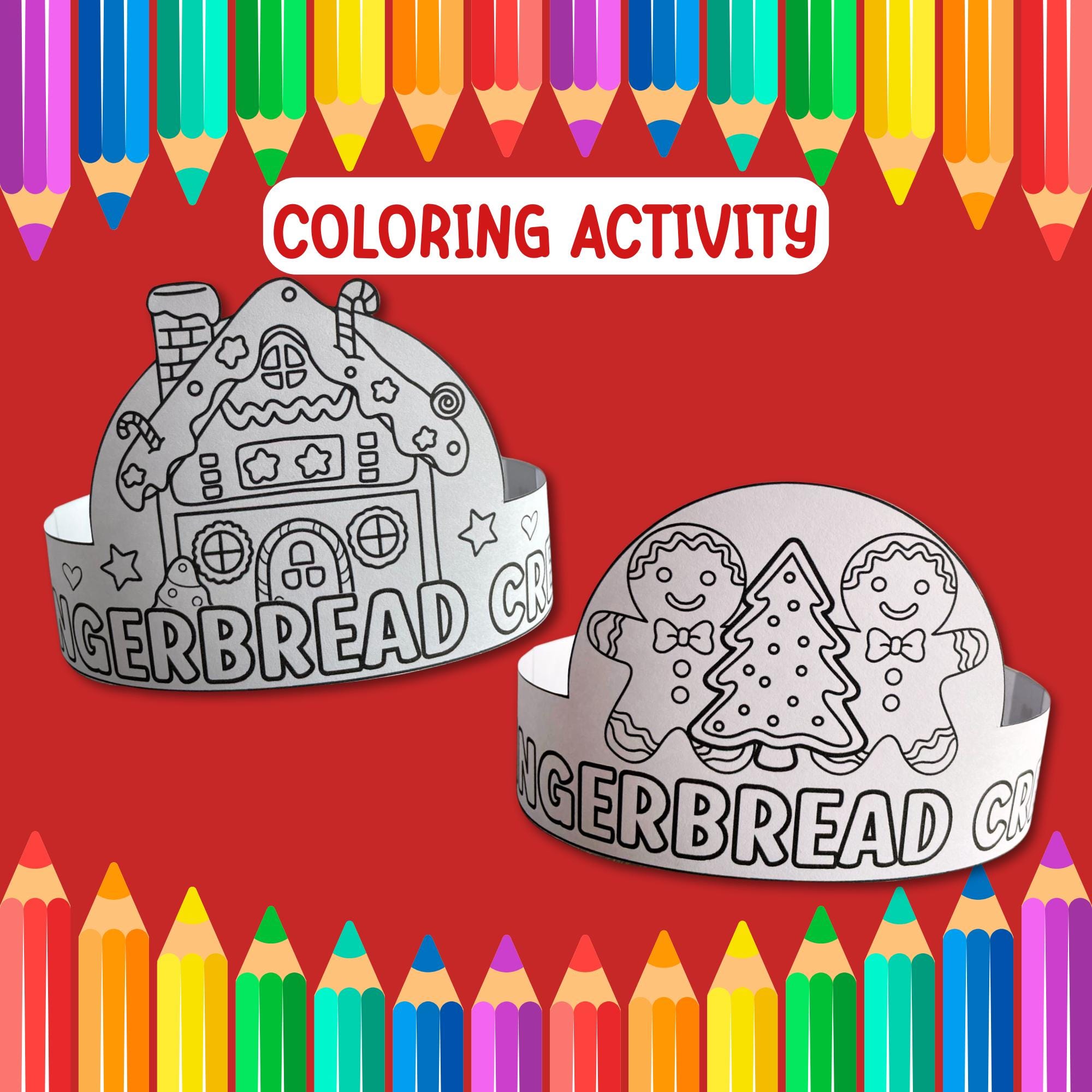 Christmas Gingerbread Coloring Paper Crown Craft Activity Preschool ...