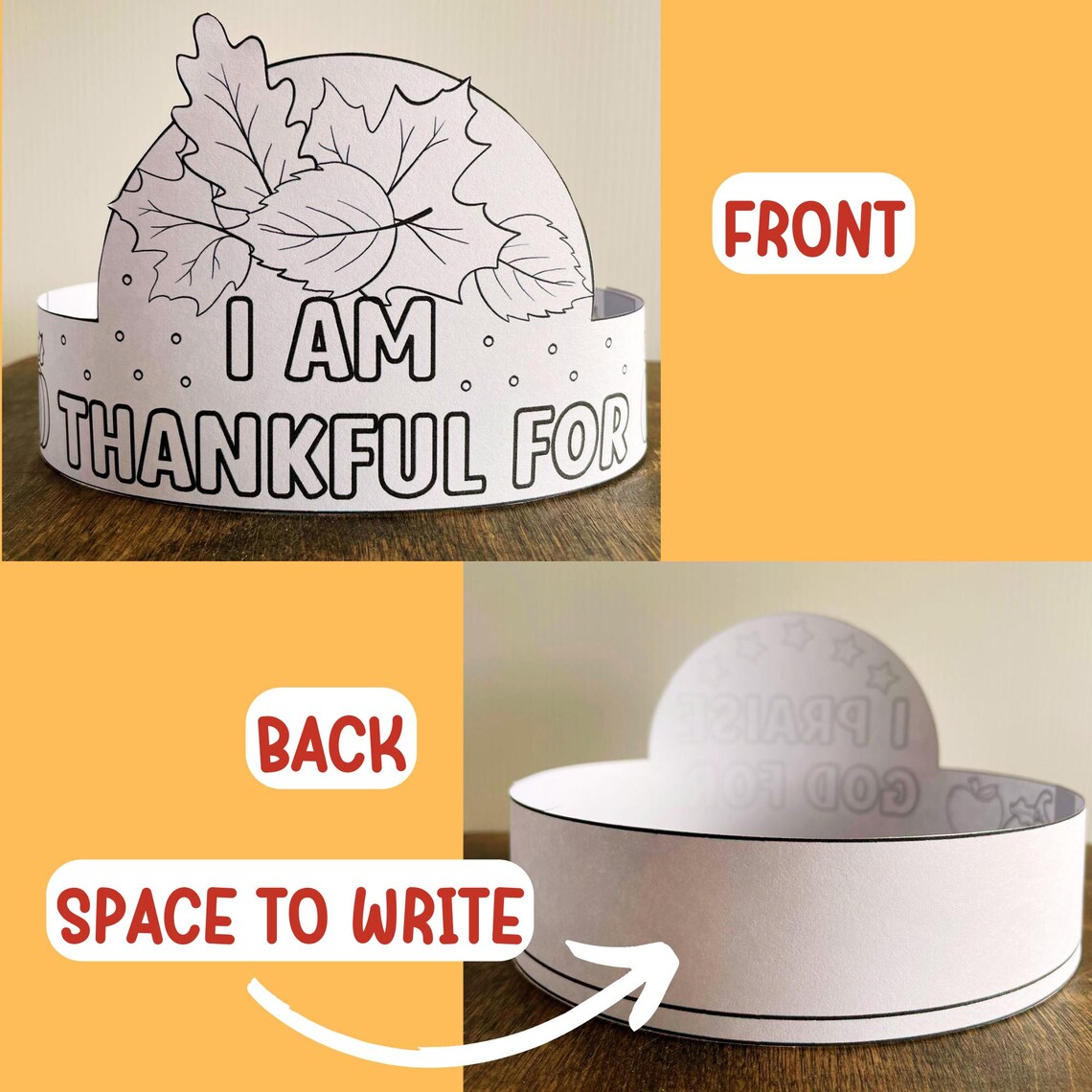 Thanksgiving Coloring Crown Craft for Kids, Printable Fall Hat Template ...