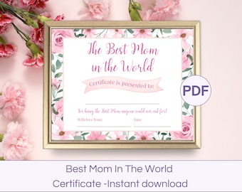 Printable Best Mom Award Mother's Day Printable PDF Mother's Day ...