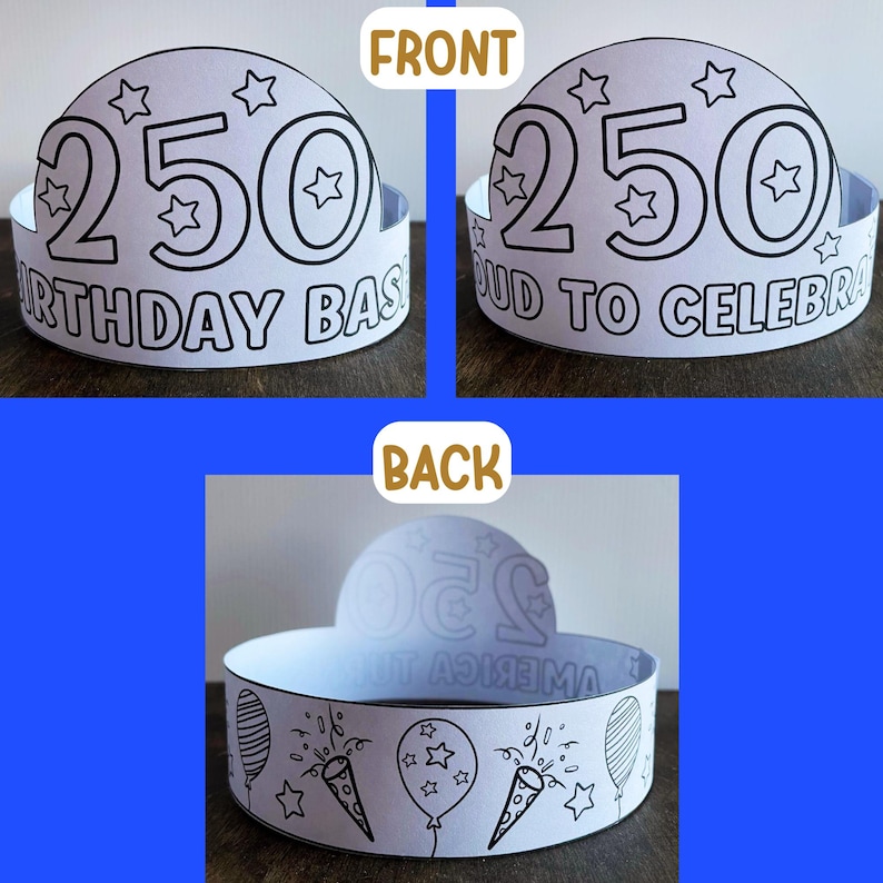 American 250th Anniversary Birthday Paper Coloring Crown Craft for Kids ...