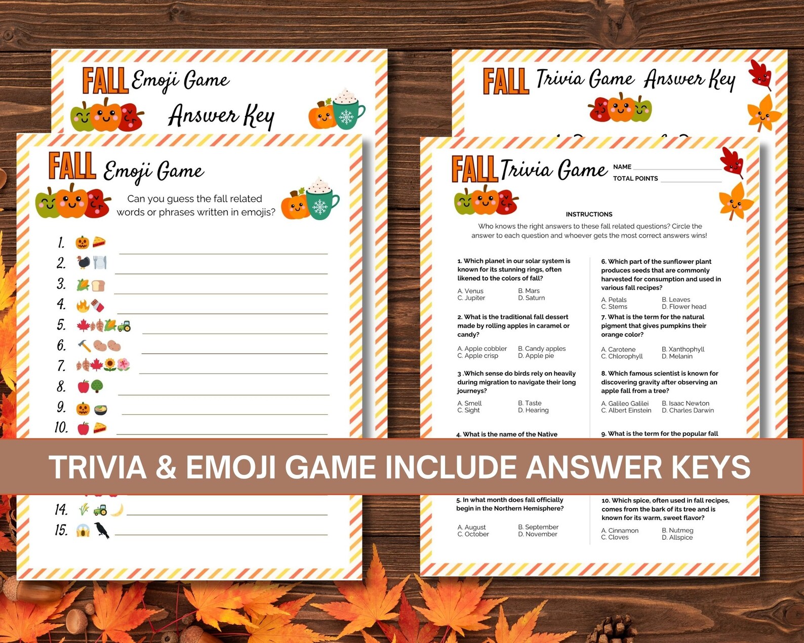 Printable Fall Trivia Game, Fall Emoji Game, Tic Tac Toe, Autumn ...