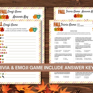 Printable Fall Trivia Game, Fall Emoji Game, Tic Tac Toe, Autumn ...