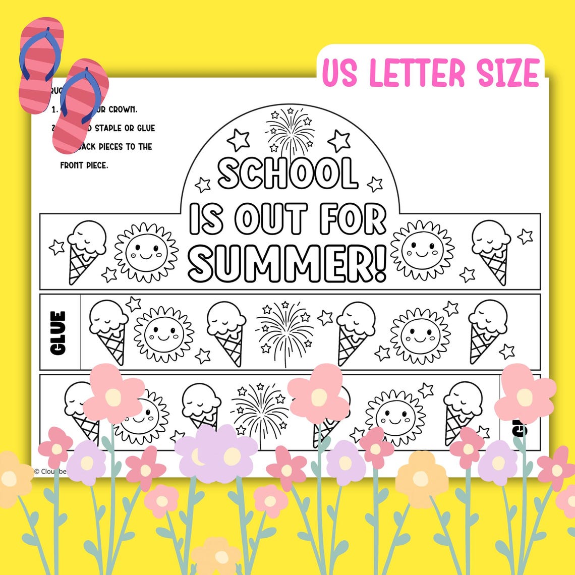 Schools Out for Summer Paper Crown Last Day of School Coloring Page ...