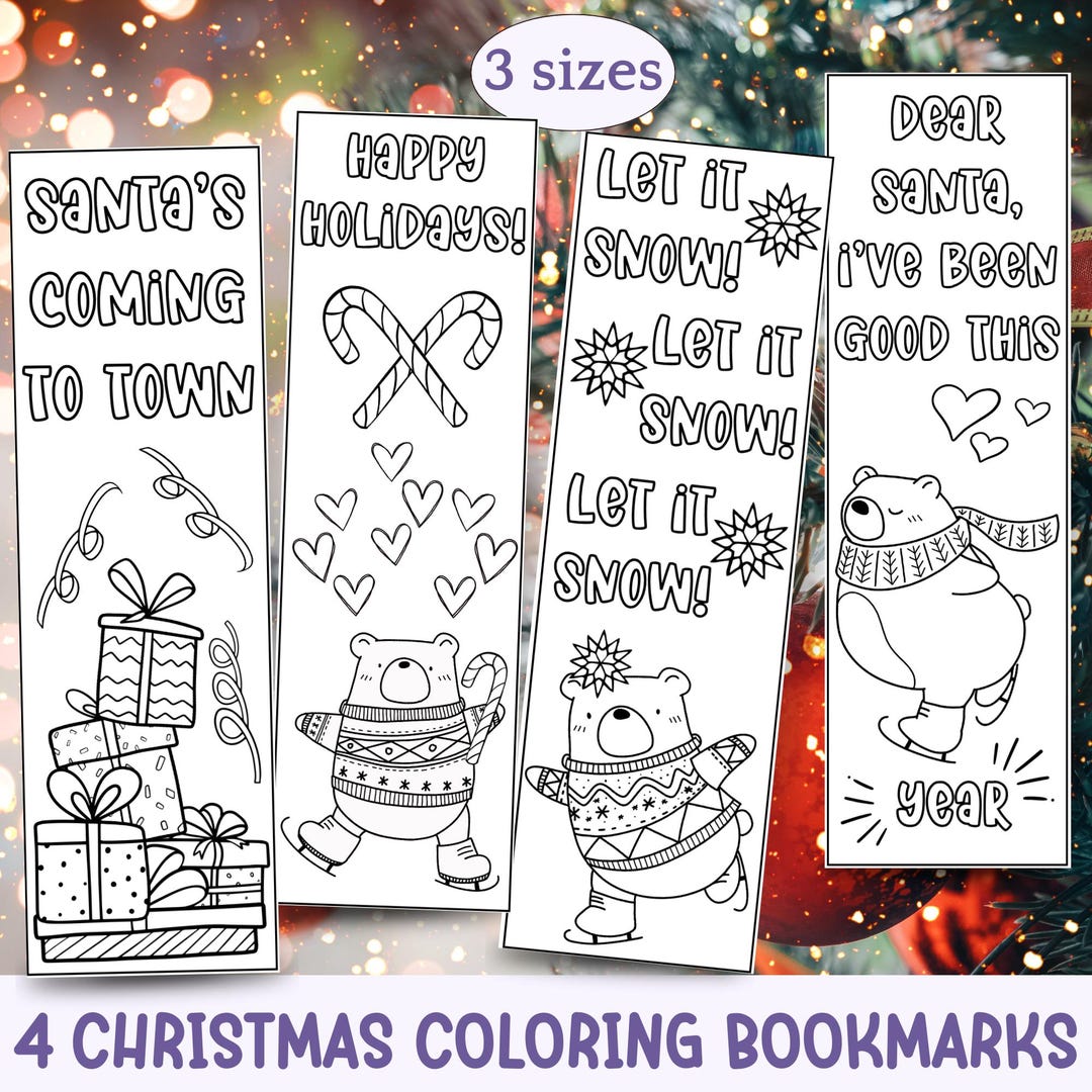 Christmas Coloring Bookmarks, Printable Bookmarks for Kids, Winter ...