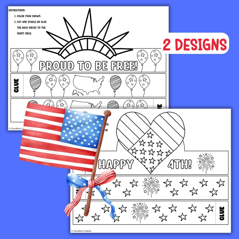 4th of July Coloring Crown Paper Craft Activity for Kids, Fourth of ...