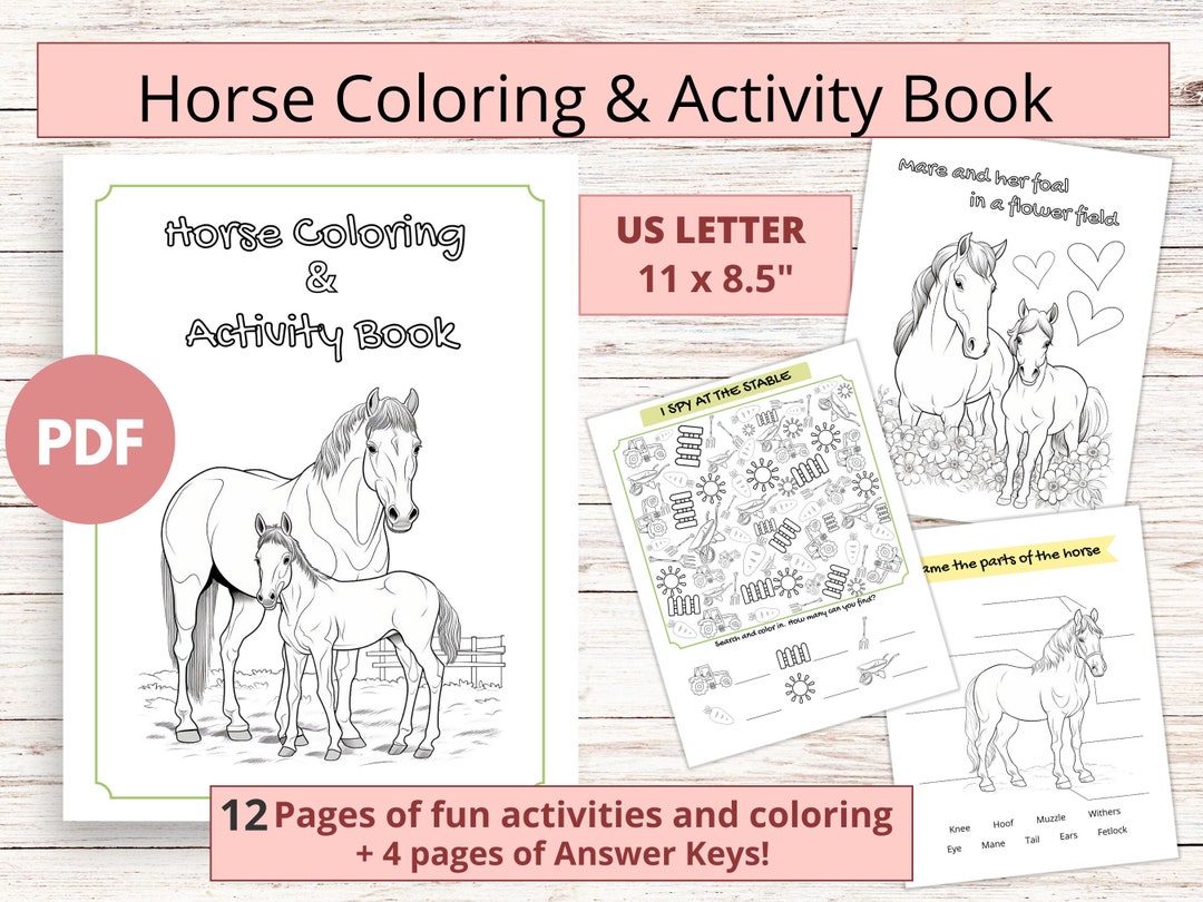 Printable Horse Coloring&activity Book for Kids, Horse Camp Activity ...