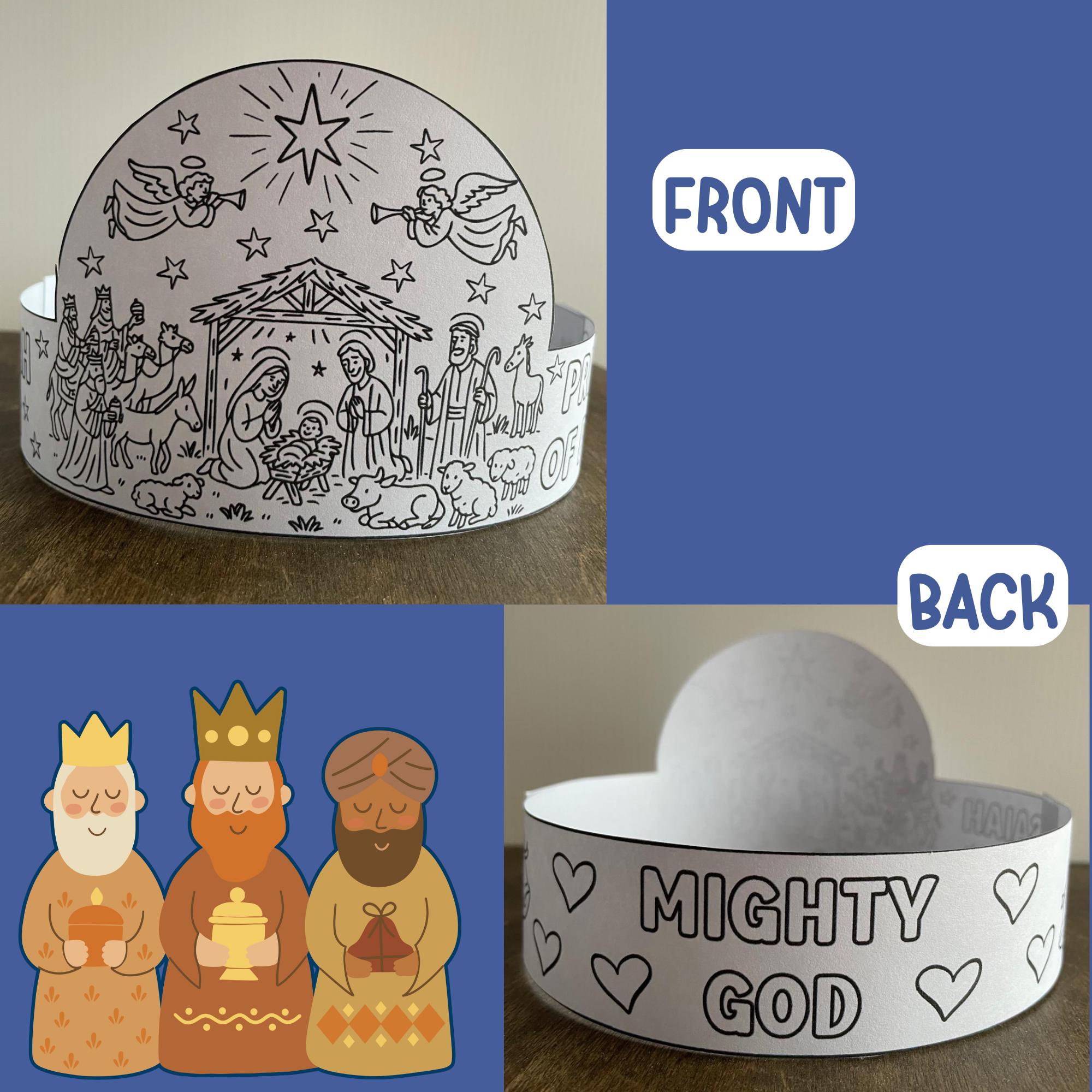 Nativity Coloring Page Paper Crown Christian Christmas Holiday Craft ...