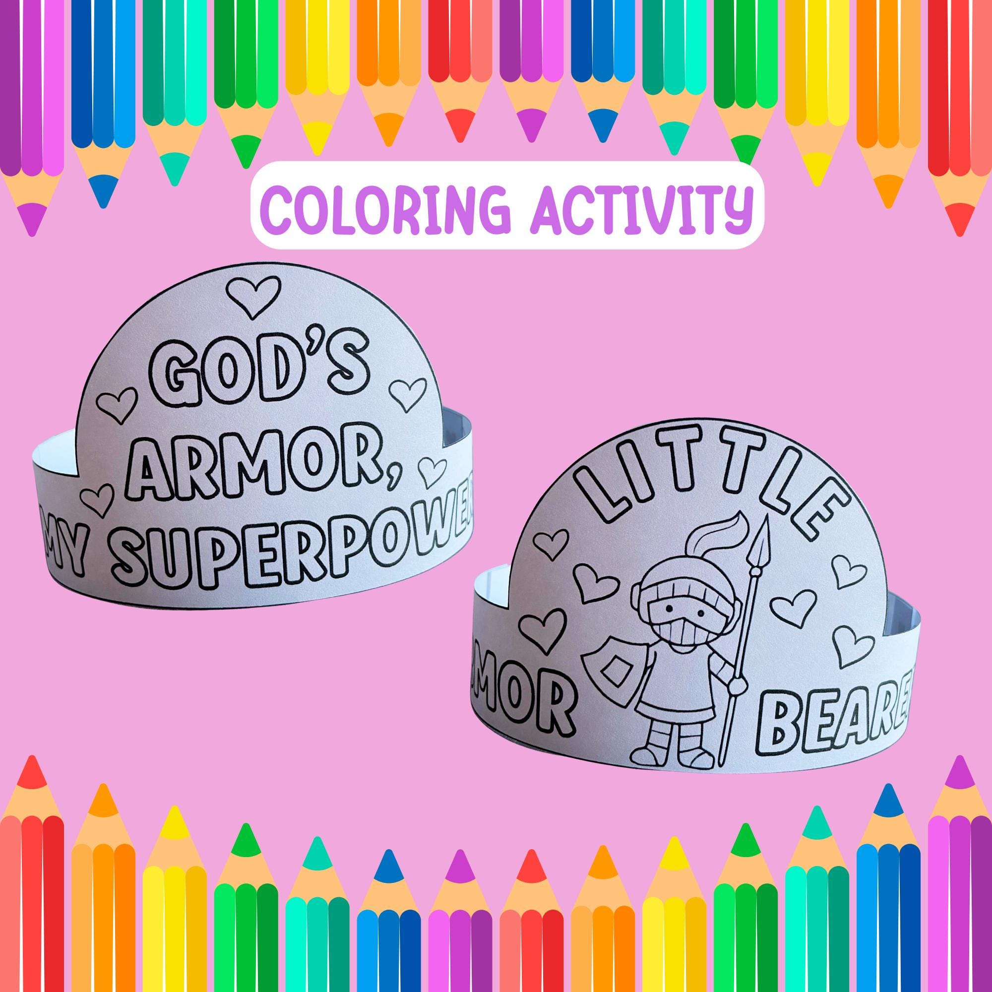 Armor of God Coloring Page Paper Crown Craft Activity Sunday School ...