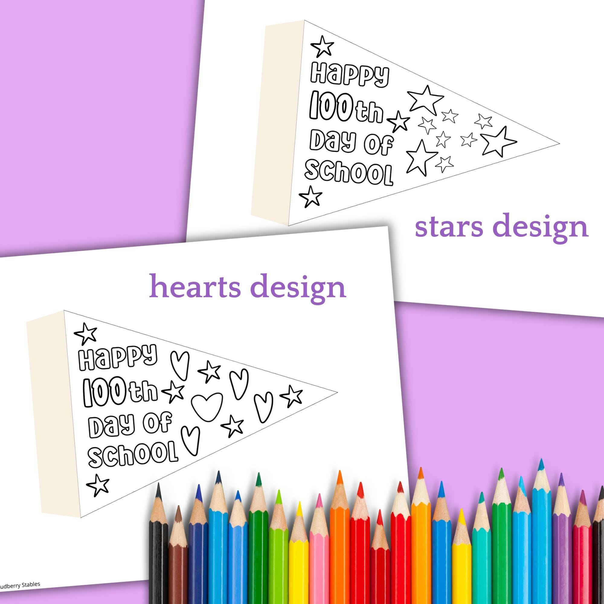 100th Day of School Flags Coloring Craft, 100 Days of School Flag ...