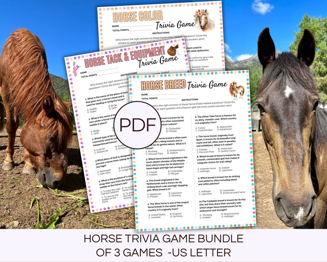 Printable Horse Trivia Game Bundle of 3: Horse Breed, Horse Color ...