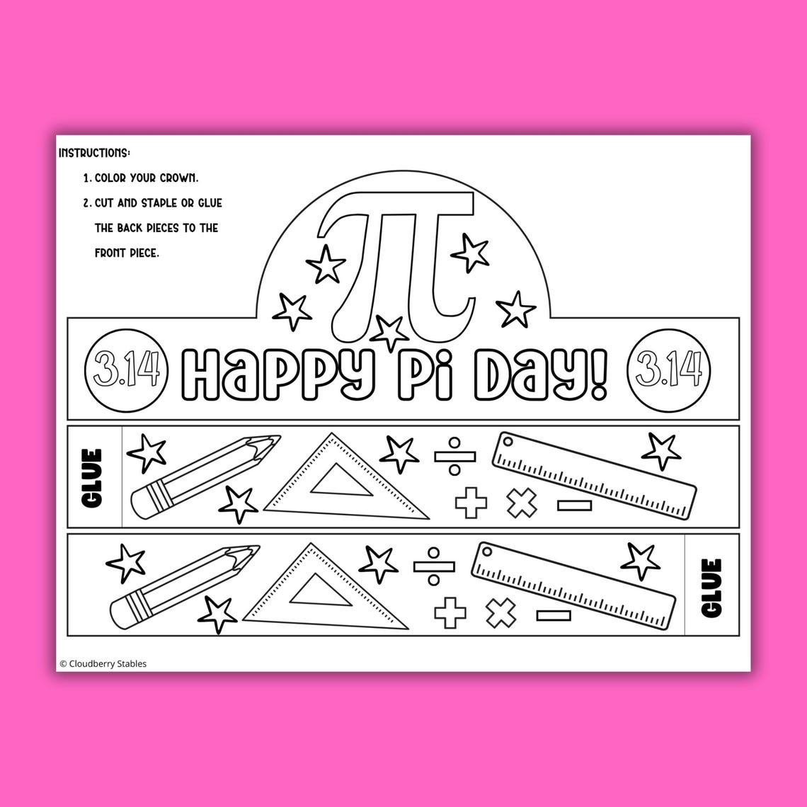 Pi Day Coloring Paper Crown Craft, Pi Day Headband Craft, Pi Day Party ...