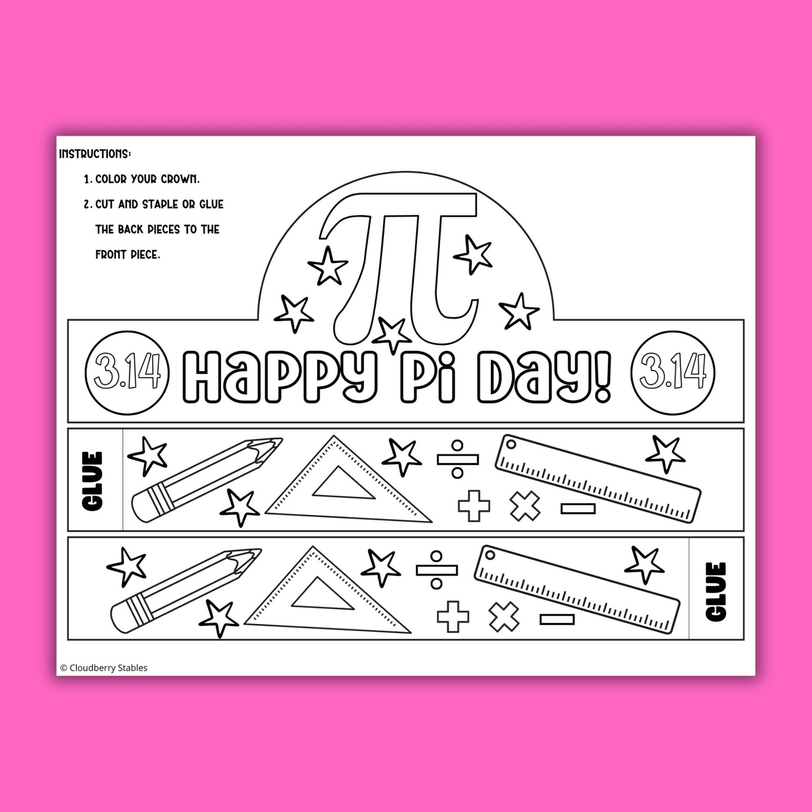 Pi Day Coloring Paper Crown Craft, Pi Day Headband Craft, Pi Day Party ...