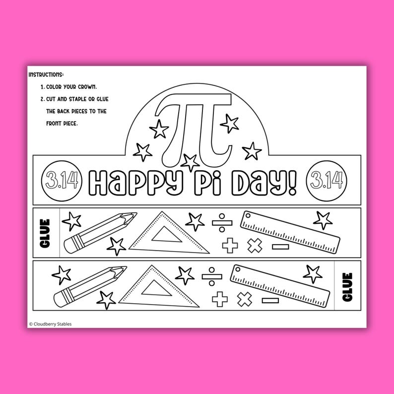 Pi Day Coloring Paper Crown Craft, Pi Day Headband Craft, Pi Day Party ...