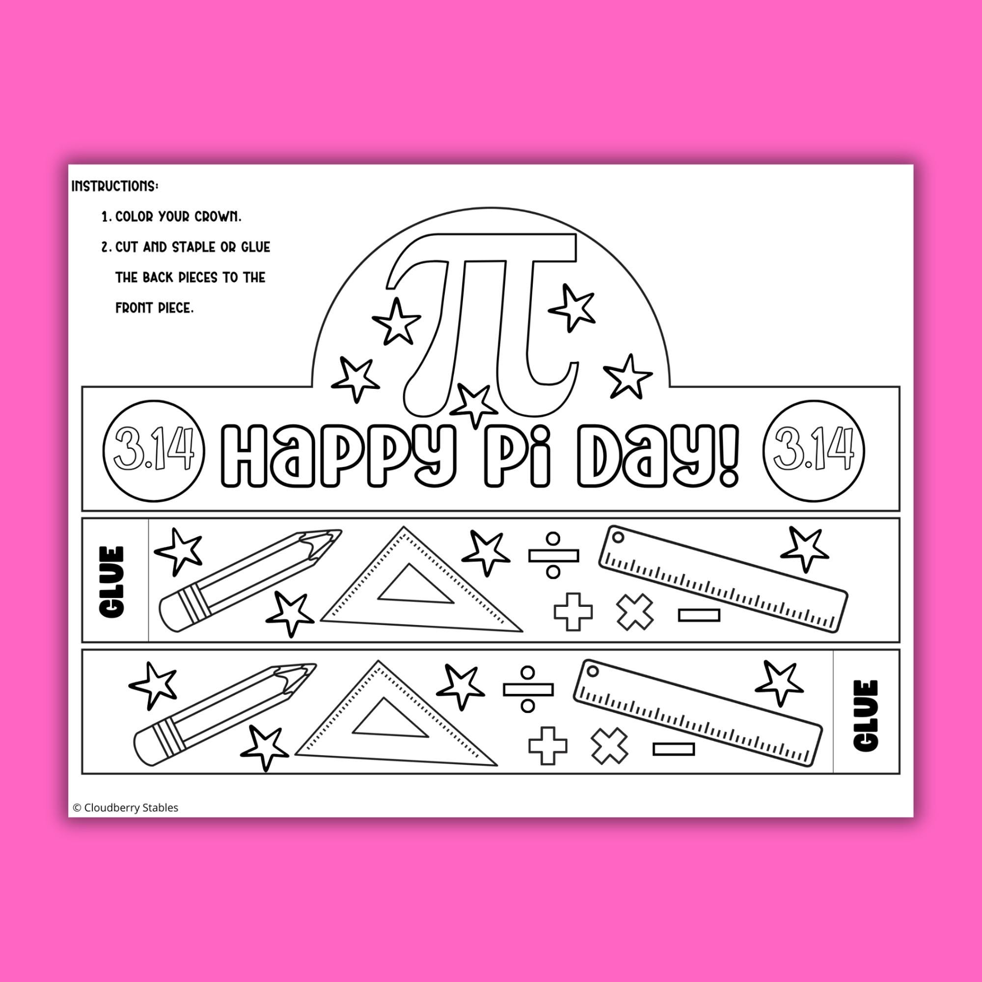 Pi Day Coloring Paper Crown Craft, Pi Day Headband Craft, Pi Day Party ...