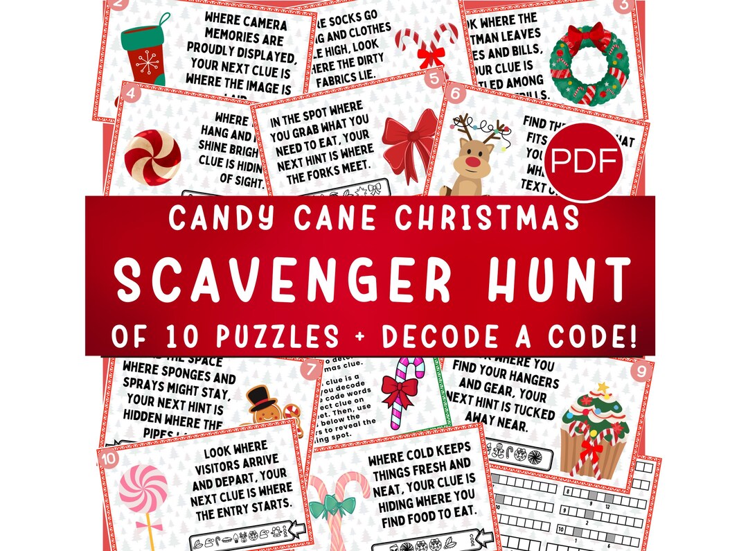 Candy Cane Scavenger Hunt, Christmas Scavenger Hunt for Kids, Xmas ...