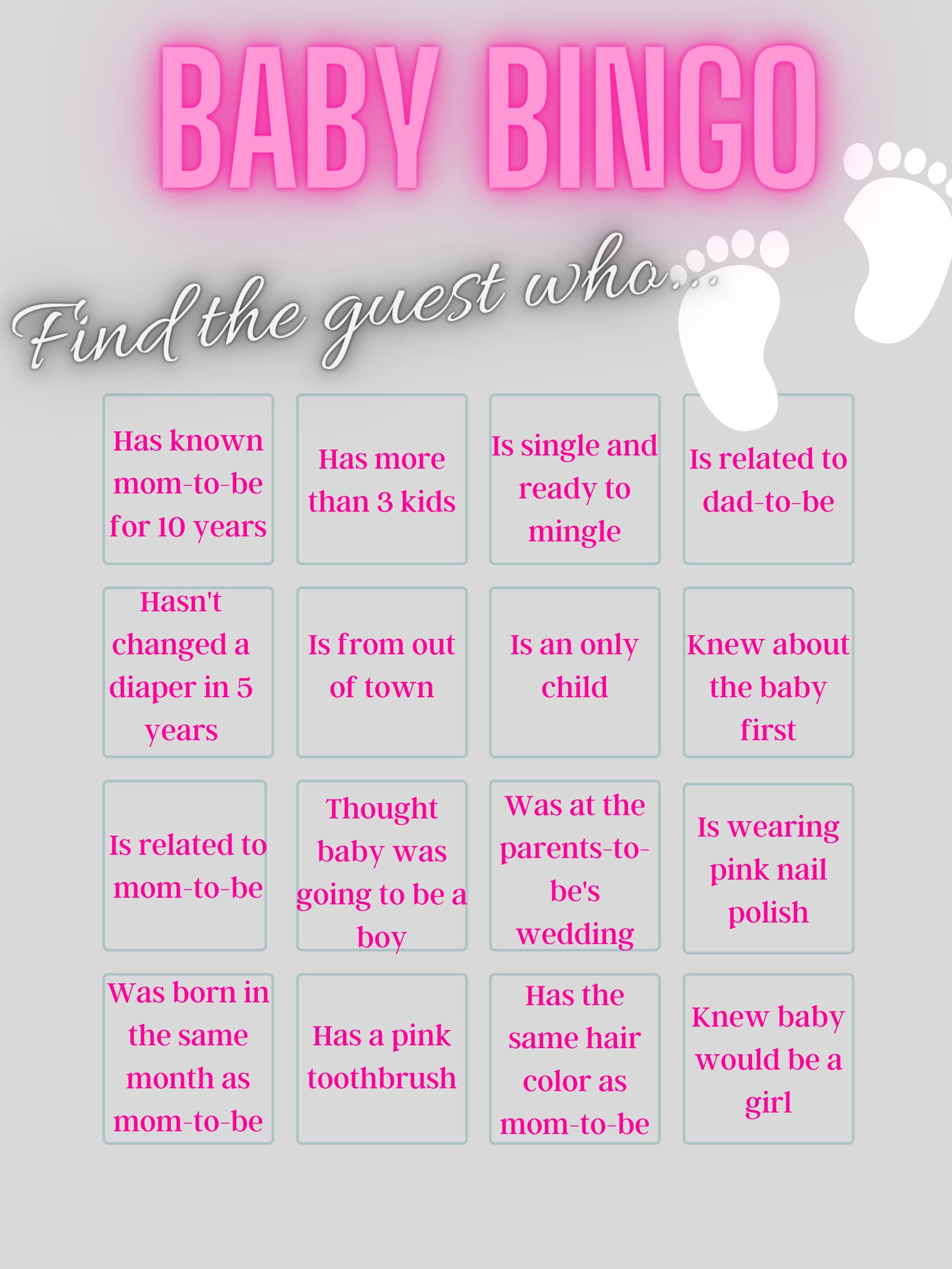 Baby Bingo Find the Guest SVG, Baby Shower Game, Digital Download - Etsy