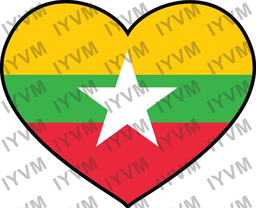 Myanmar Flag Heart Sticker Decal / Republic of the Union of Myanmar ...