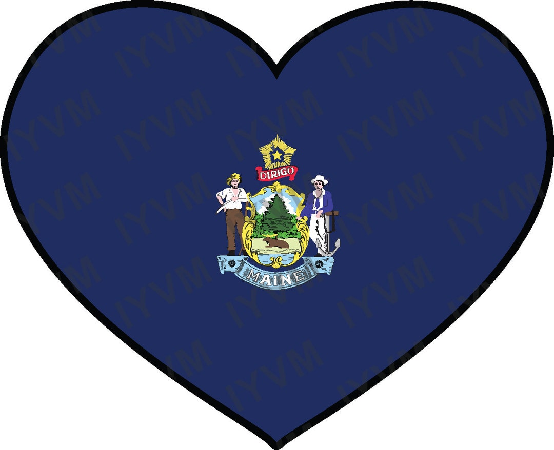 State of Maine Flag Heart Sticker Decal USA Maine State Augusta the ...
