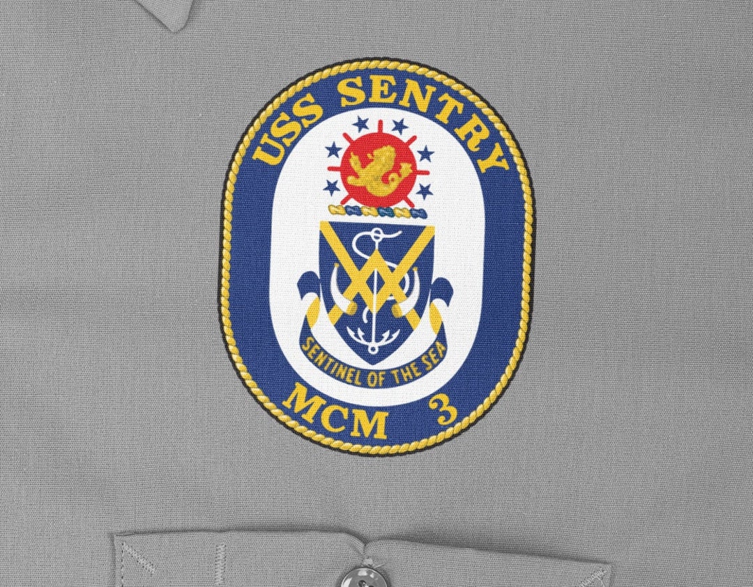 USS Sentry MCM-3 Badge Iron on Heat Transfer Vinyl HTV Avenger Class ...
