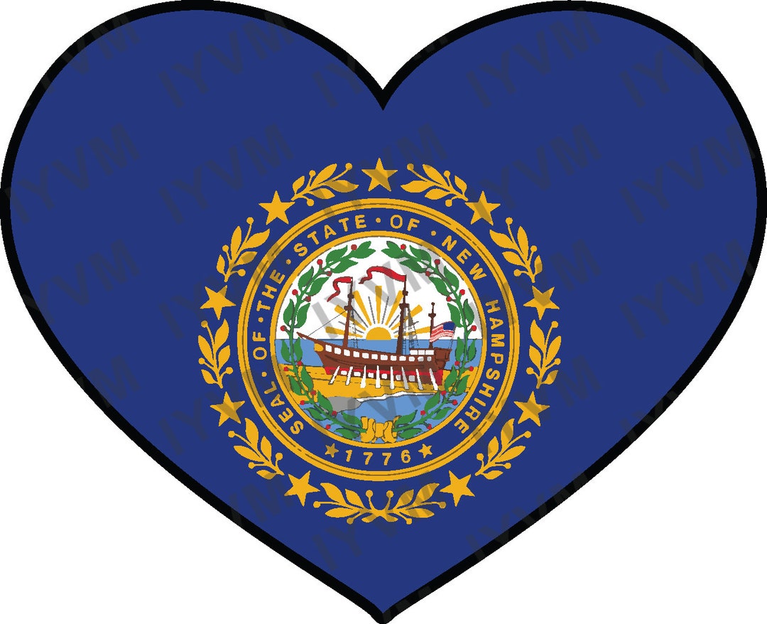 State of New Hampshire flag Heart Sticker Decal USA New Hampshire state ...