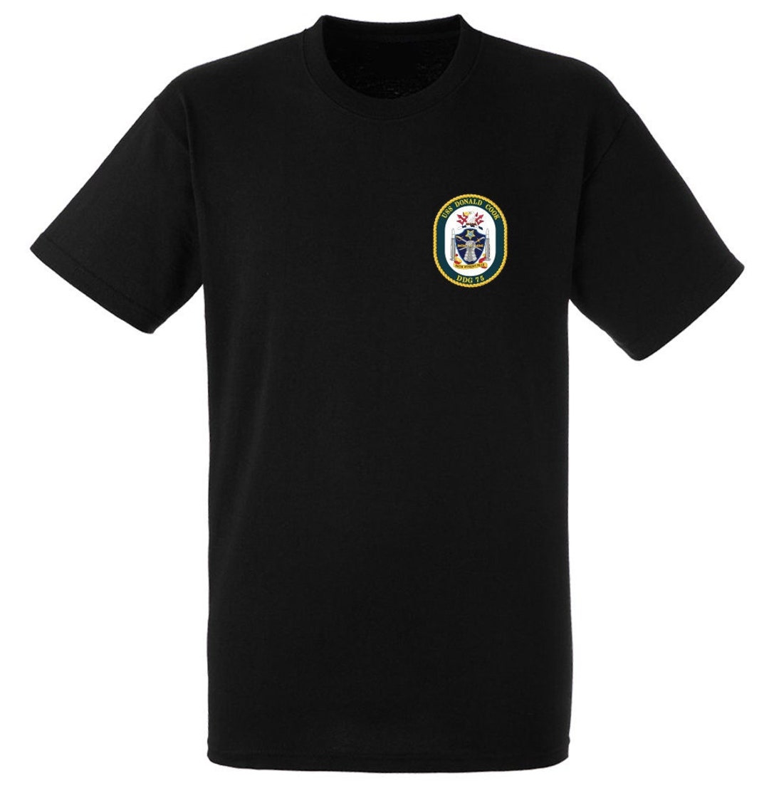 DDG-75 USS Donald Cook Black Short Sleeve Tee Shirt Badge Printed on ...