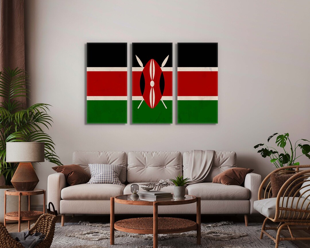 Kenya Flag Canvas Print Wall Art - 3 Panel Split Triptych or Single ...