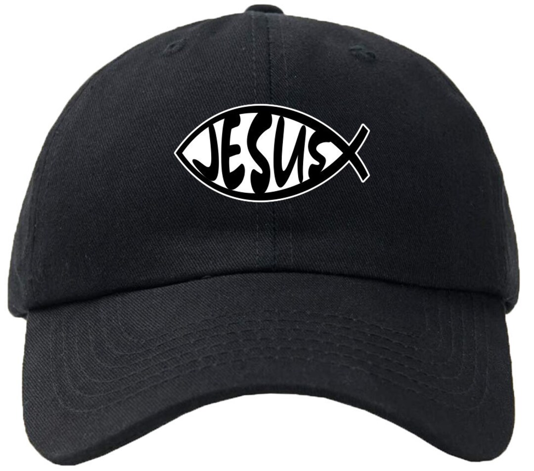 Christian Fish Ichthys Black Baseball Cap Vinyl Decal God Jesus Holy ...