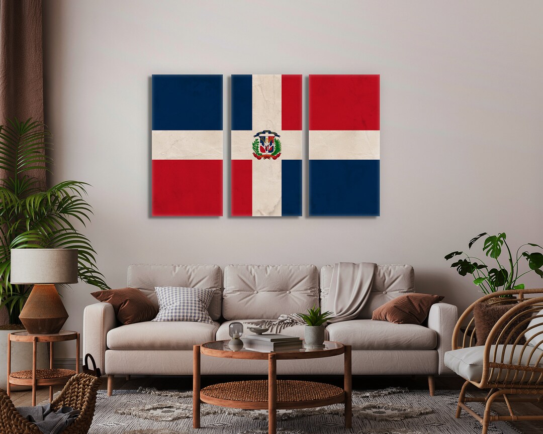 Dominican Republic Flag Canvas Print Wall Art - 3 Panel Split Triptych ...