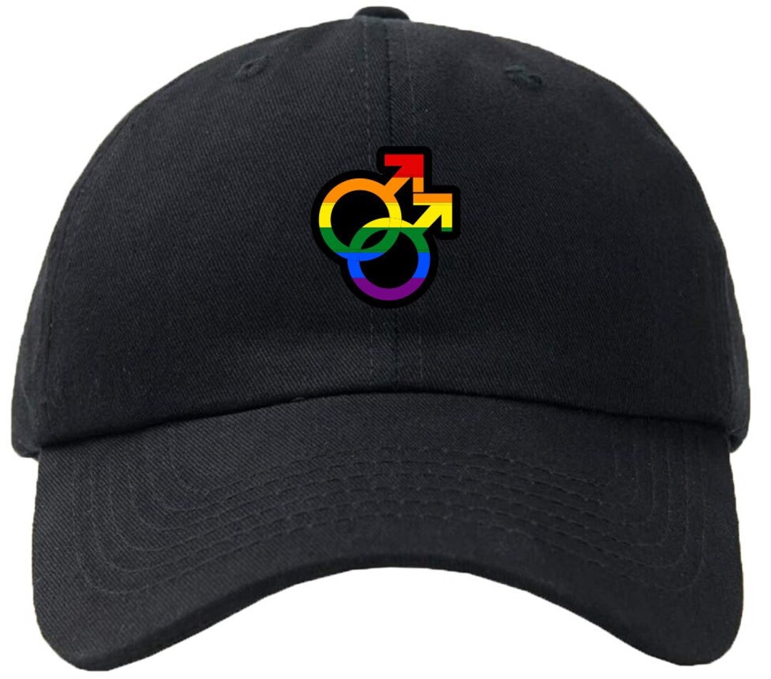 Double Male Gender Symbol Black Baseball Cap Pride Flag LGBTQ Gay ...
