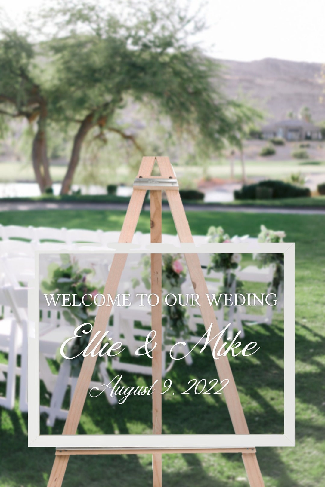 White Frame Acrylic Board Wedding Sign Bride and Groom's Names, Welcome ...