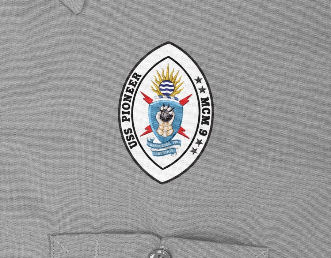 USS Pioneer MCM-9 Badge Iron on Heat Transfer Vinyl HTV Avenger Class ...
