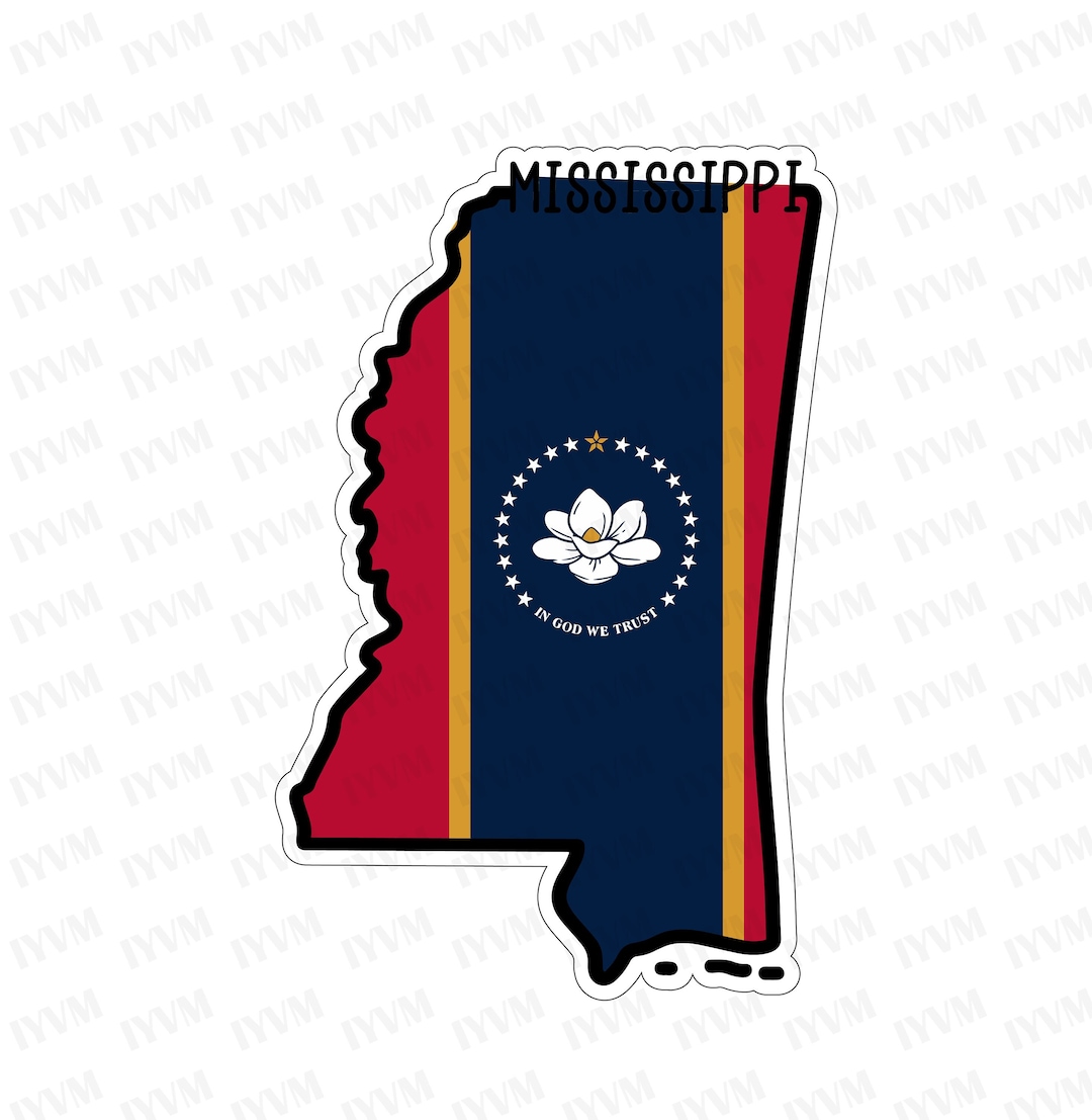 State of Mississippi Map Flag Sticker Decal USA Mississippi State ...