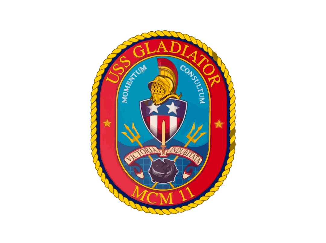 USS Gladiator MCM-11 Badge Sticker Decal Avenger Class Mine ...