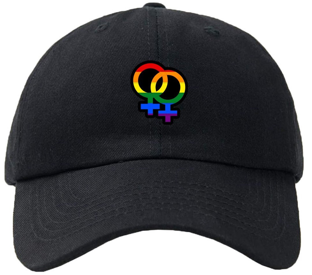 Double Female Gender Symbol Black Baseball Cap Pride Flag LGBTQ Gay ...