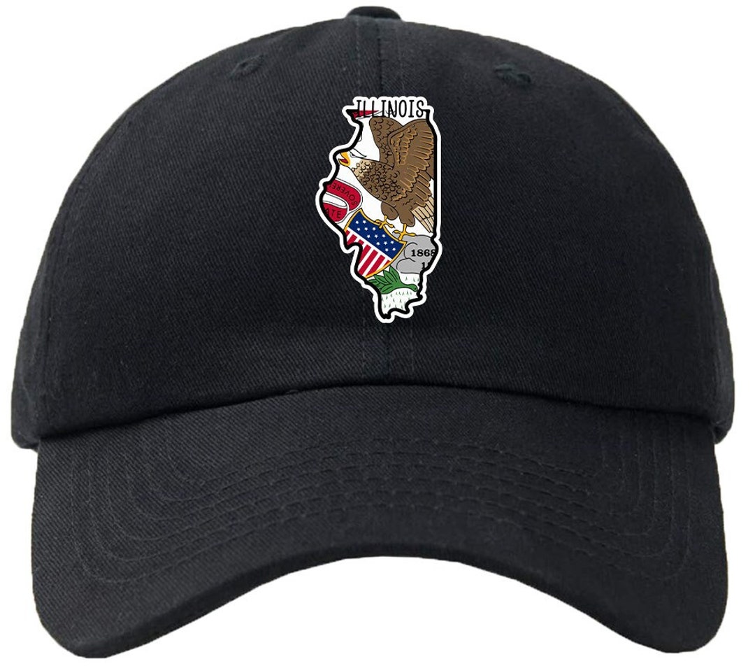 Illinois Map Flag Baseball Cap USA Illinois State Springfield Prairie ...
