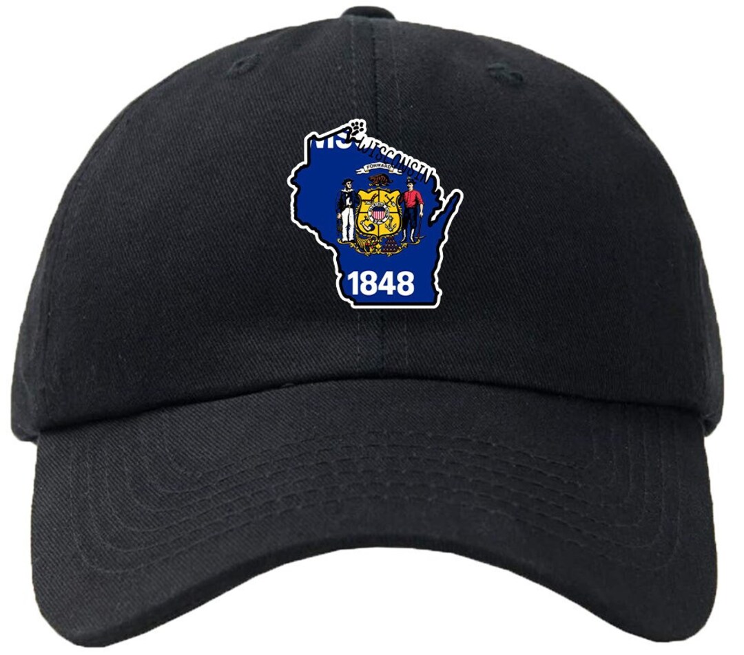 Wisconsin Map Flag Baseball Cap USA Wisconsin State Madison the Badger ...