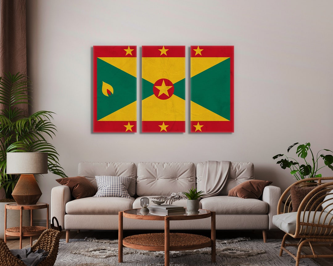 Grenada Flag Canvas Print Wall Art - 3 Panel Split Triptych or Single ...