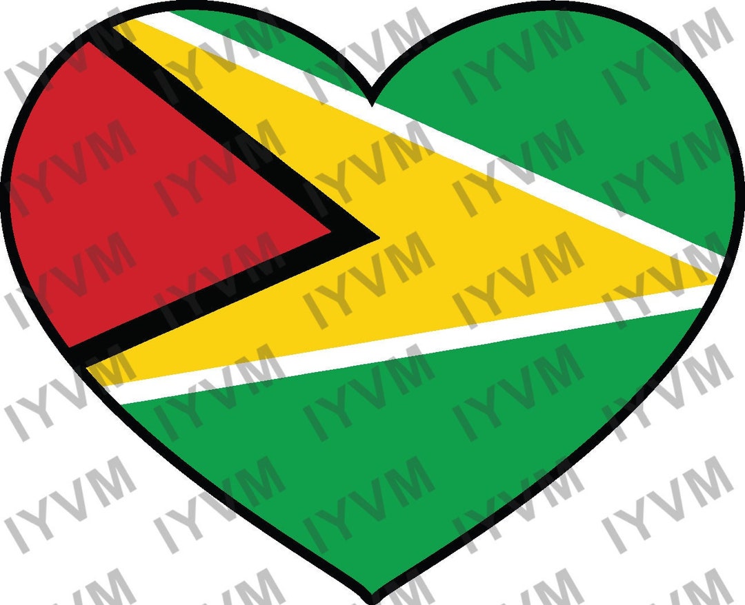 Guyana Flag Heart Sticker Decal / Co‑operative Republic of Guyana / One ...