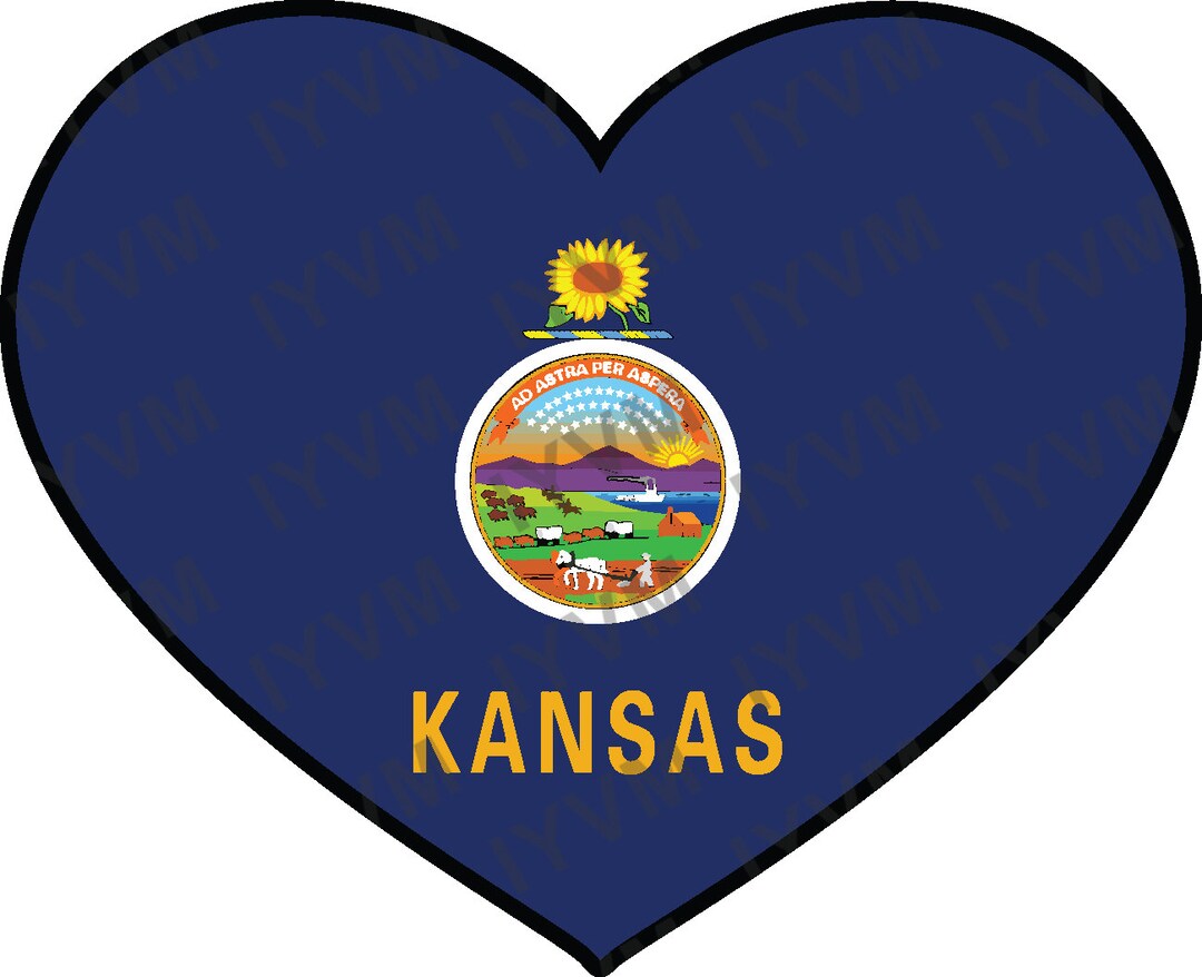 State of Kansas Flag Heart Sticker Decal USA Kansas State Topeka the ...