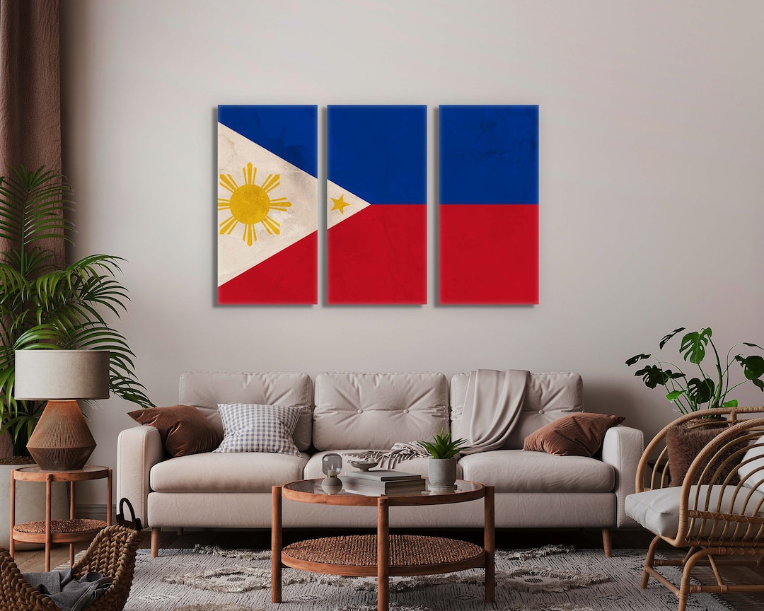 Philippines Flag Canvas Print Wall Art - 3 Panel Split Triptych or ...
