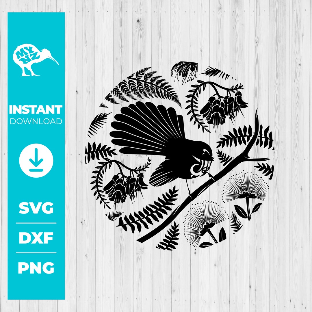 Fantail SVG | Pīwakawaka Bird With Fern Pattern | New Zealand Native ...