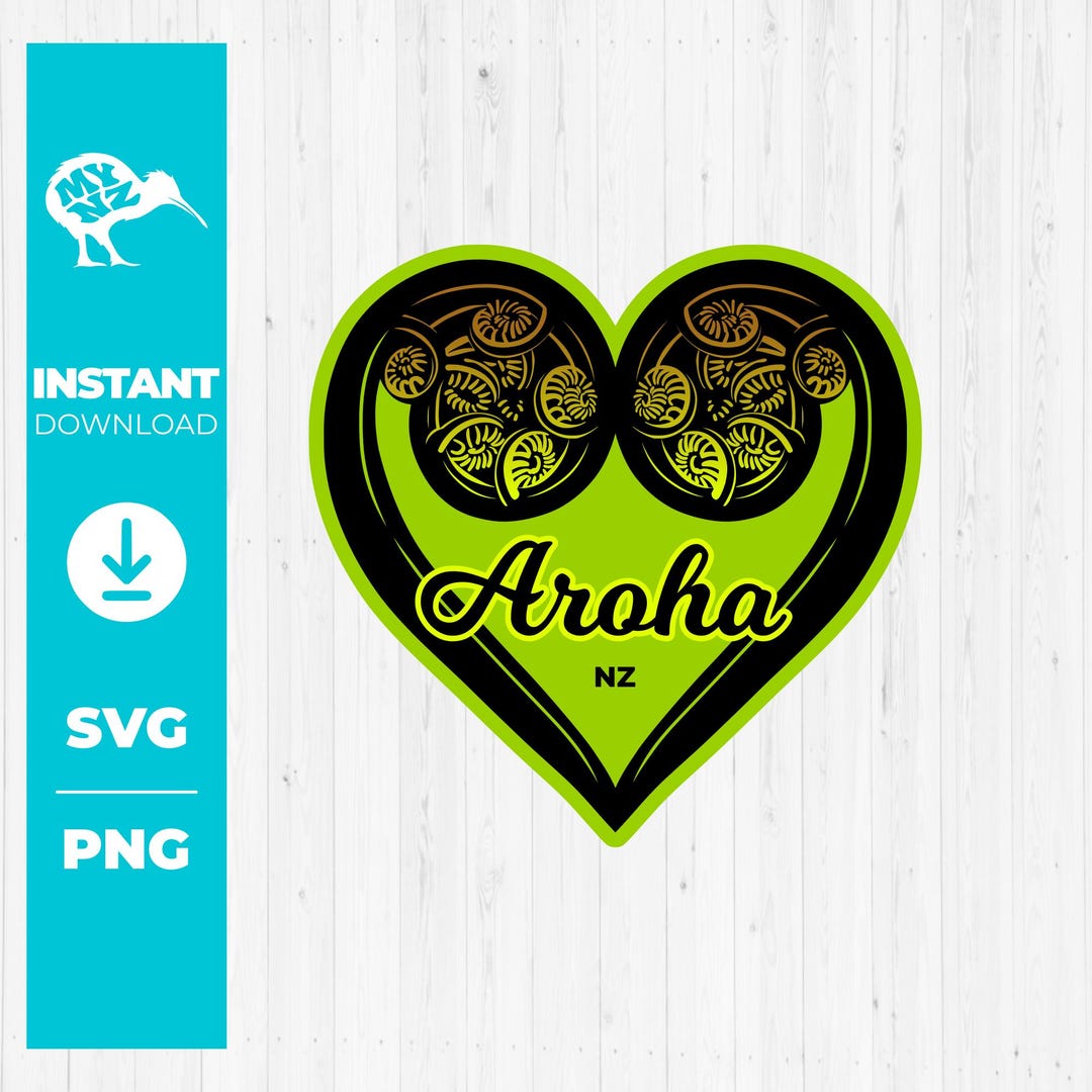 Aroha Svg, Koru Heart Design, New Zealand Svg, Maori Art, Silver Fern ...