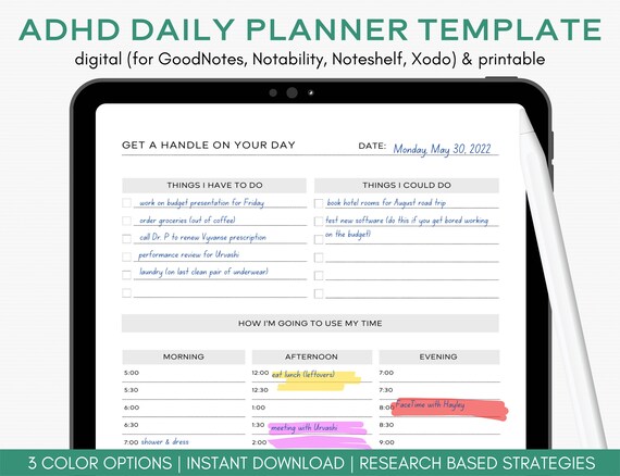 ADHD Daily Planner Template Digital Version for Goodnotes - Etsy