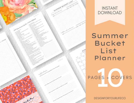 Summer Bucket List Planner Printable & Digital Planner | Etsy